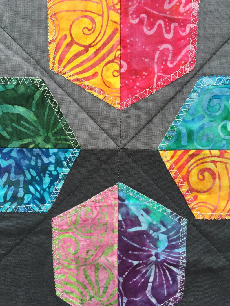 100% Cotton Flower Hexagon Quilt Batik Quilt Modern Art Quilt ...