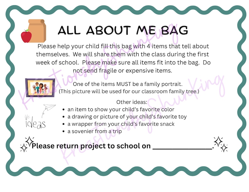 All About Me Bag Project | Preschool Family Engagement | Beginning of ...