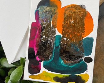 Abstract Art Watercolor Greeting Card, Unusual Hand Painted All ...