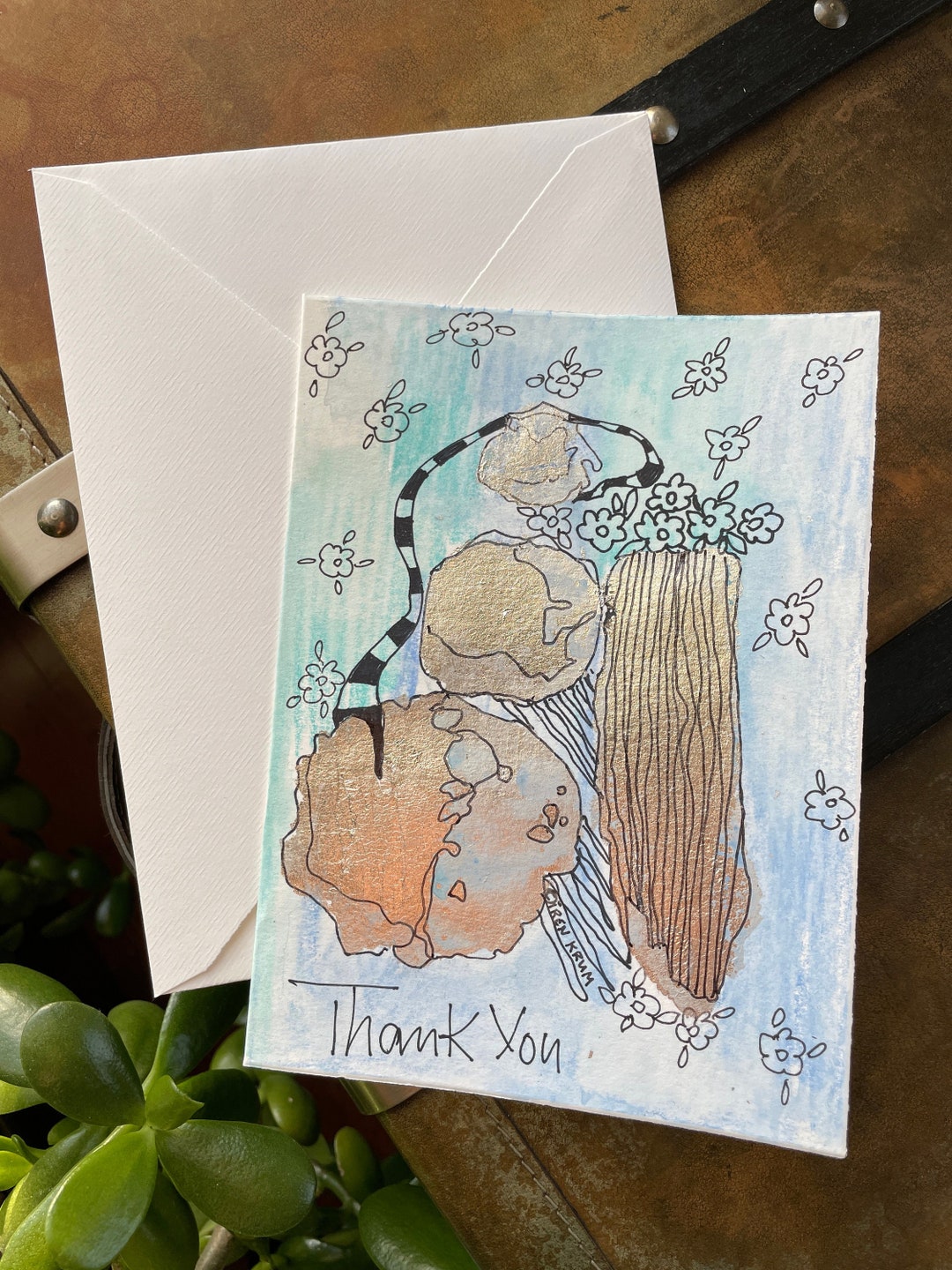 Hand Painted Thank You Art Card - Etsy