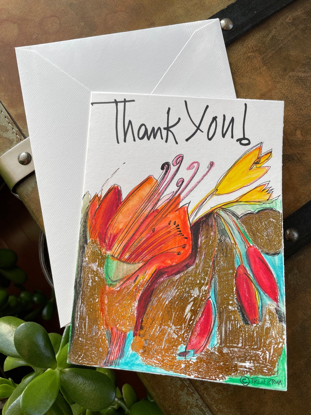 Hand Painted Thank You Art Card - Etsy