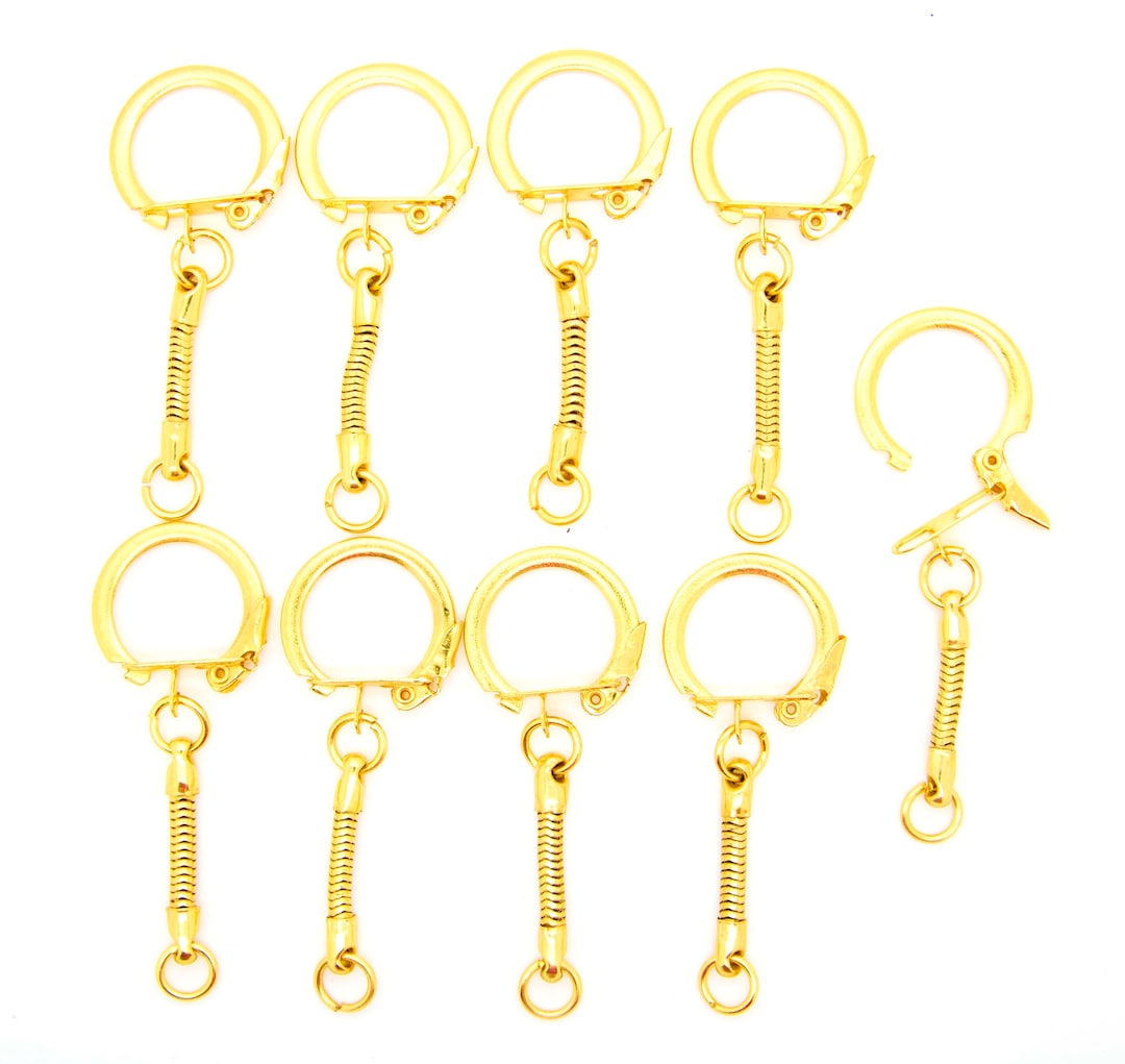 50 Key Chains ~ Gold Snake Chain With Snap End + Jump Ring for Craft ...