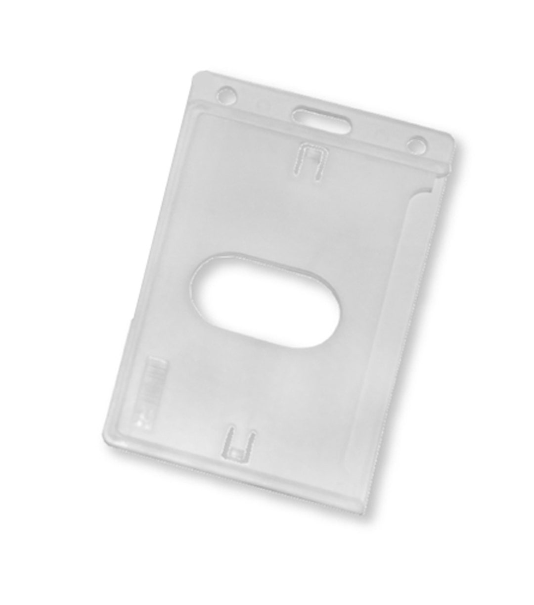 Clear Hard Plastic Rigid ID Card Badge Holder Vertical With Thumb Slots ...