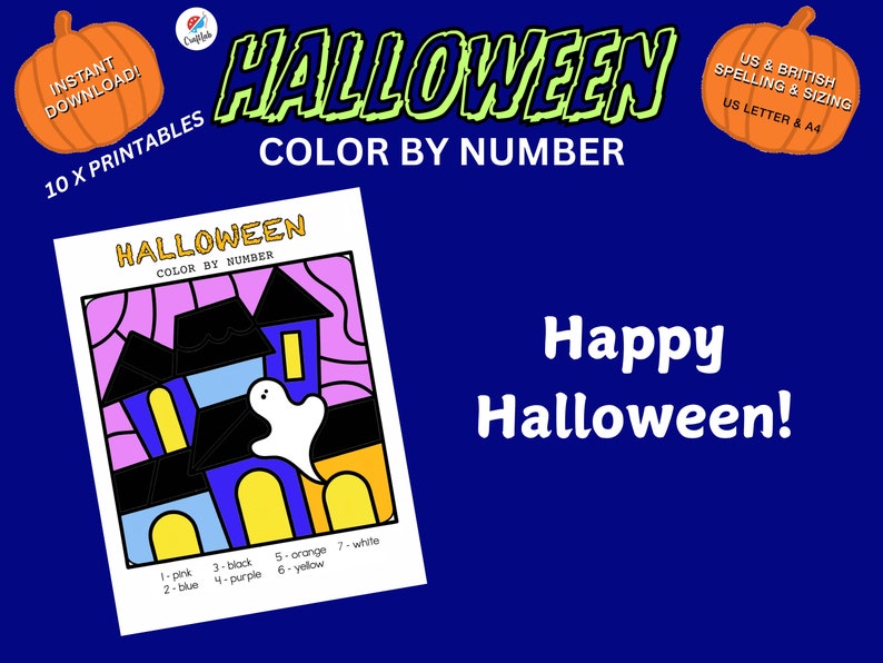 Halloween Color by Numbers Printables, Digital Download, Kids Colour by ...