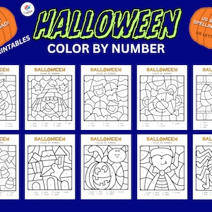 Halloween Color by Numbers Printables, Digital Download, Kids Colour by ...