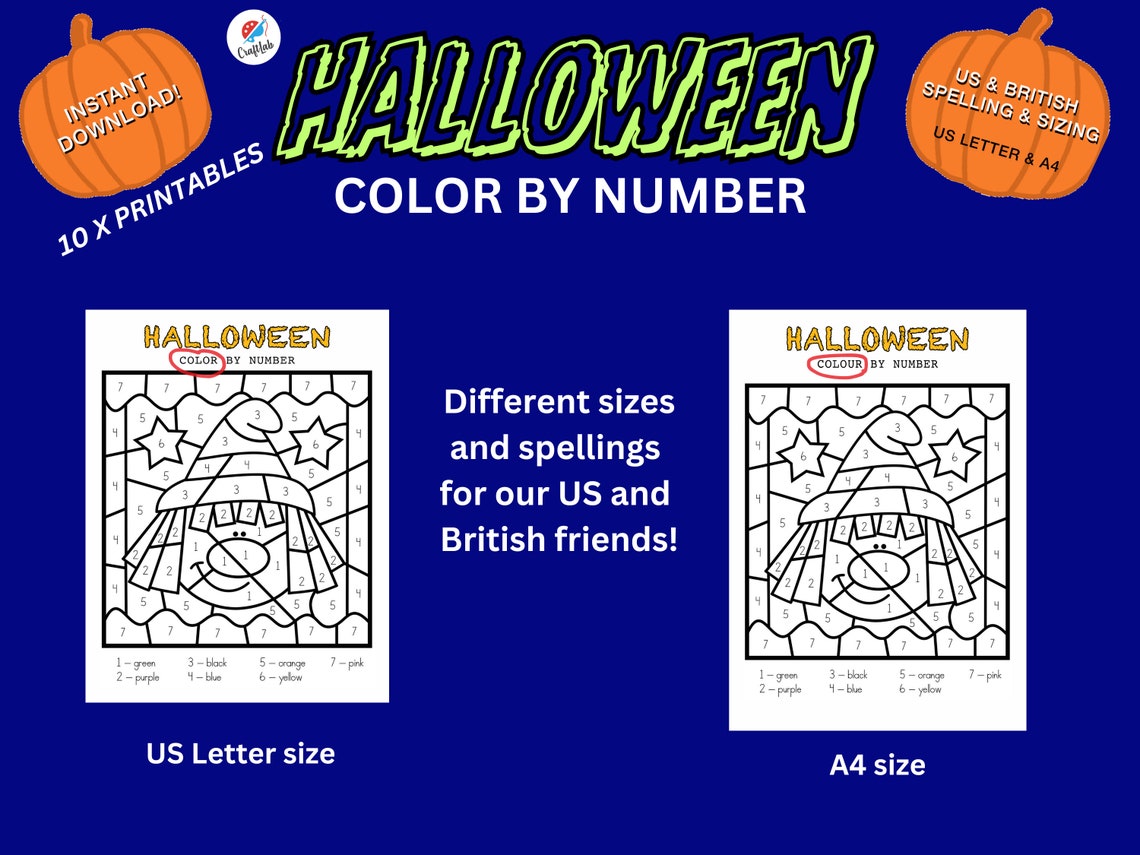 Halloween Color by Numbers Printables, Digital Download, Kids Colour by ...