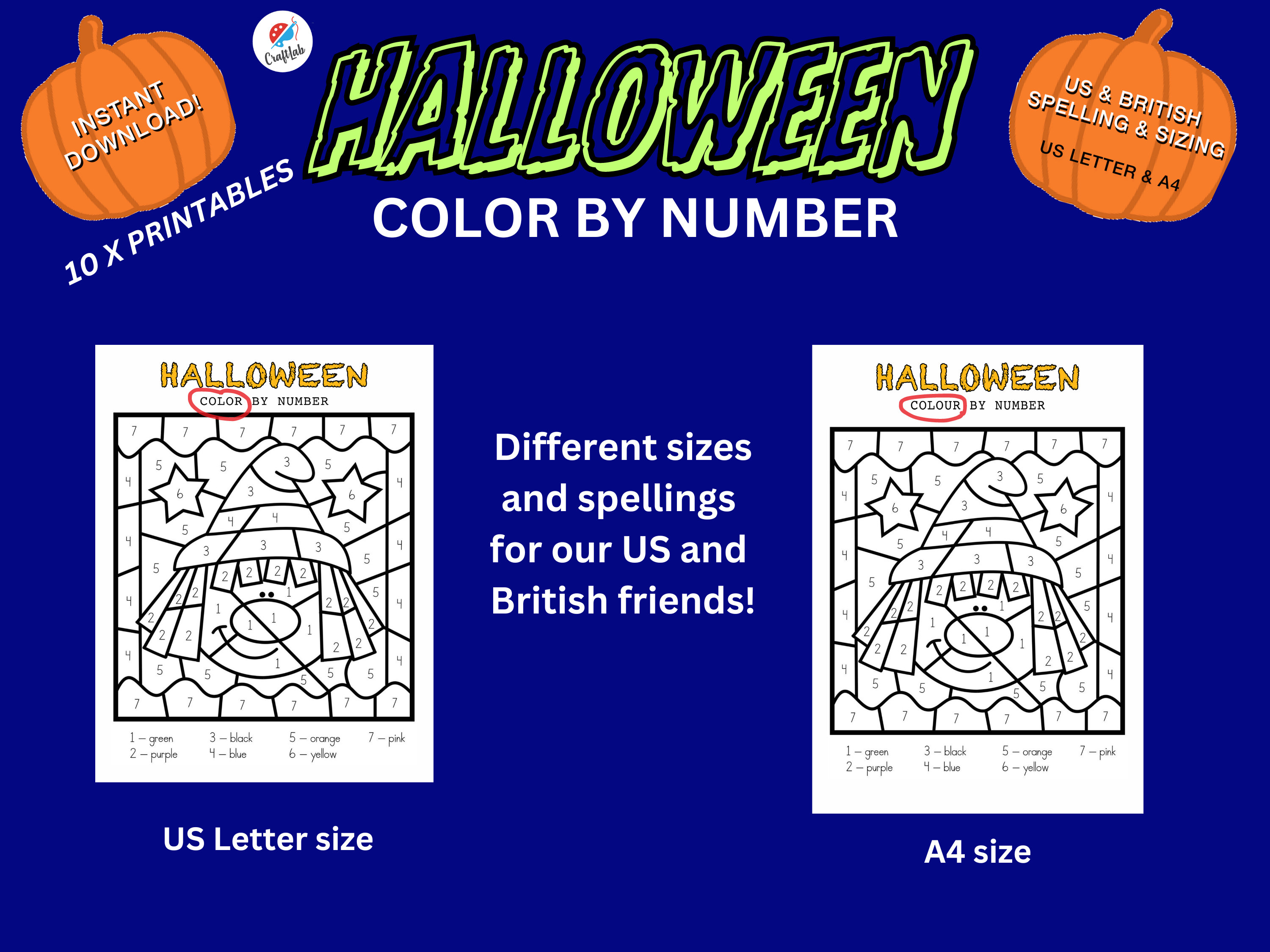 Halloween Color by Numbers Printables, Digital Download, Kids Colour by ...