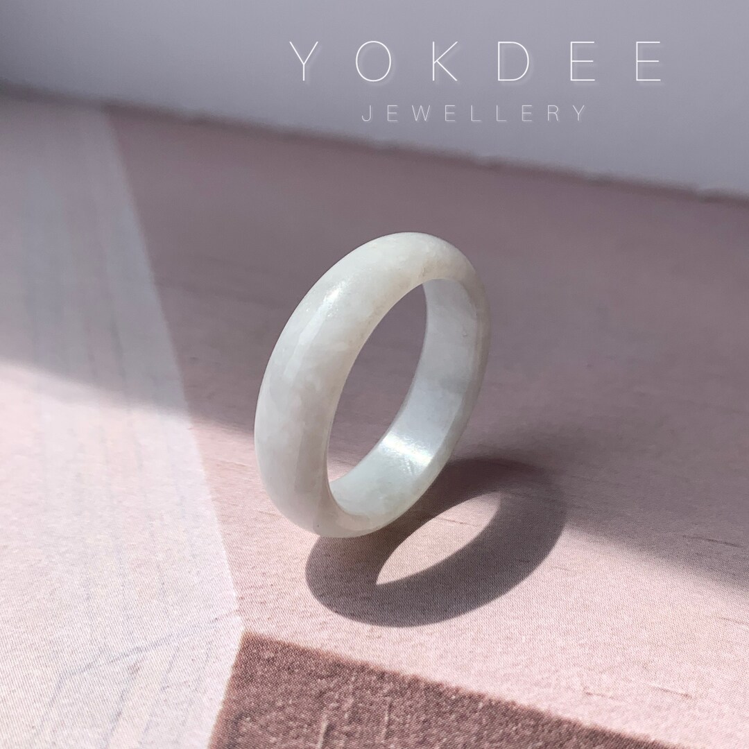 19.2mm A-grade Natural Light Grey Jadeite Abacus Ring Band No.161620 ...
