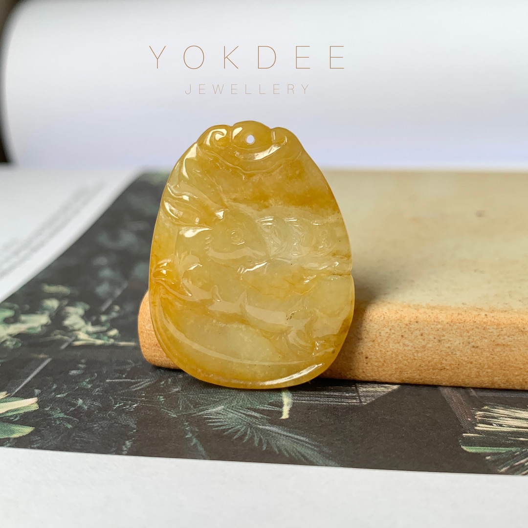 A-grade Natural Yellow Jadeite Pendant With Carvings No.170870, Gift ...