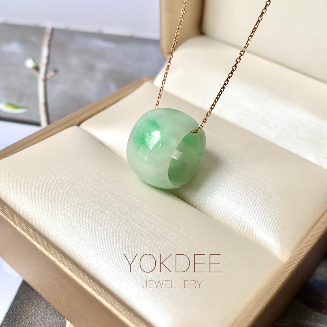 A-grade Natural Moss on Snow Jadeite Barrel Pendant No. 171785 ...