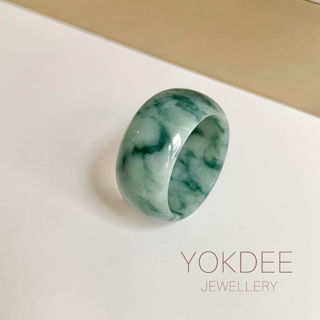 19.5mm A-grade Natural Bluish Floral Jadeite Ring Band No.161633 ...