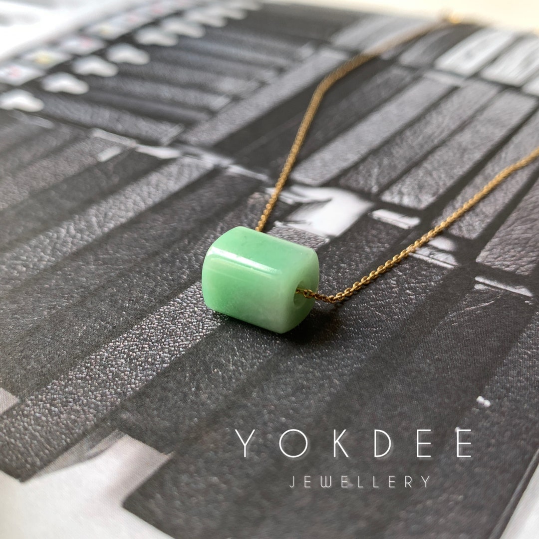 A-grade Natural Moss on Snow Jadeite Barrel Pendant No.172251, Gift for ...