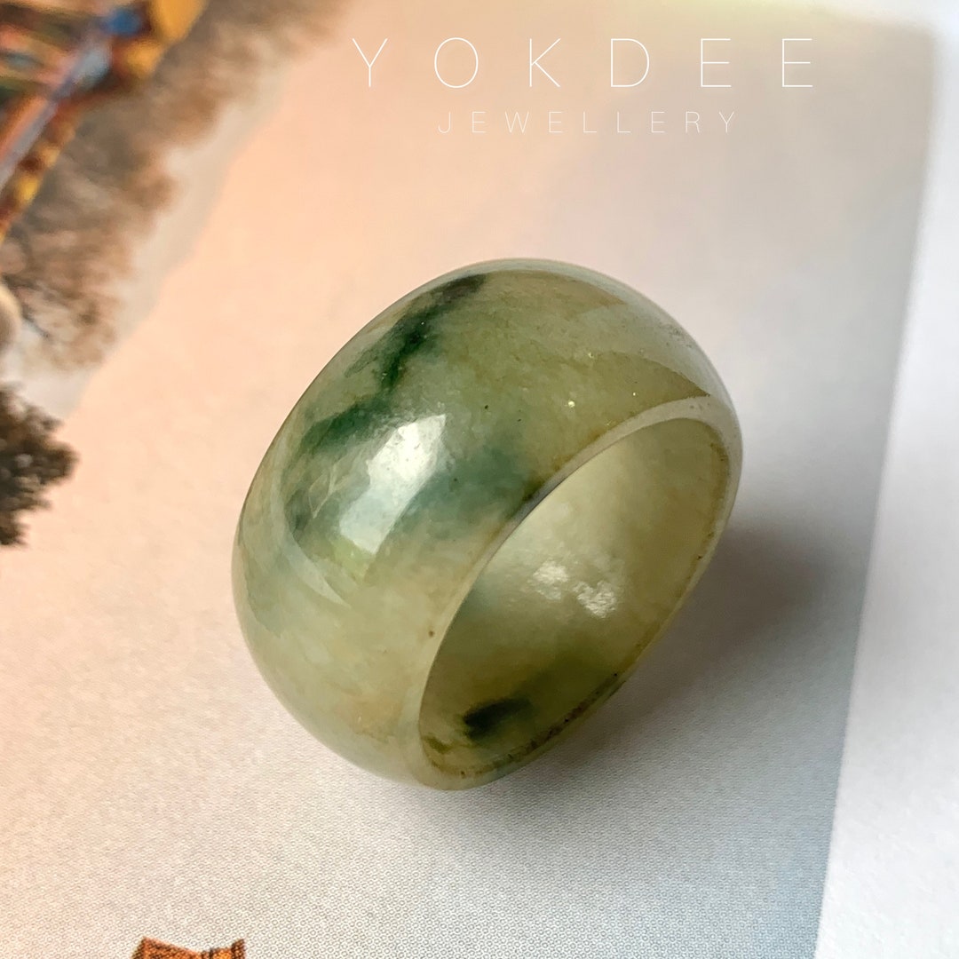 19.3mm A-grade Natural Floral Yellowish Green Jadeite Abacus Band No ...