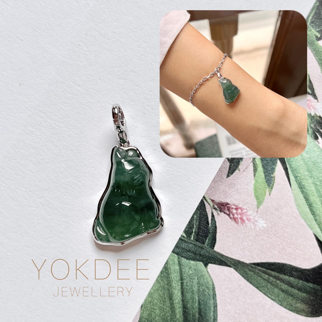 A-grade Natural Bluish Floral Jadeite Cat Charm No. 172453, Cat Lover ...