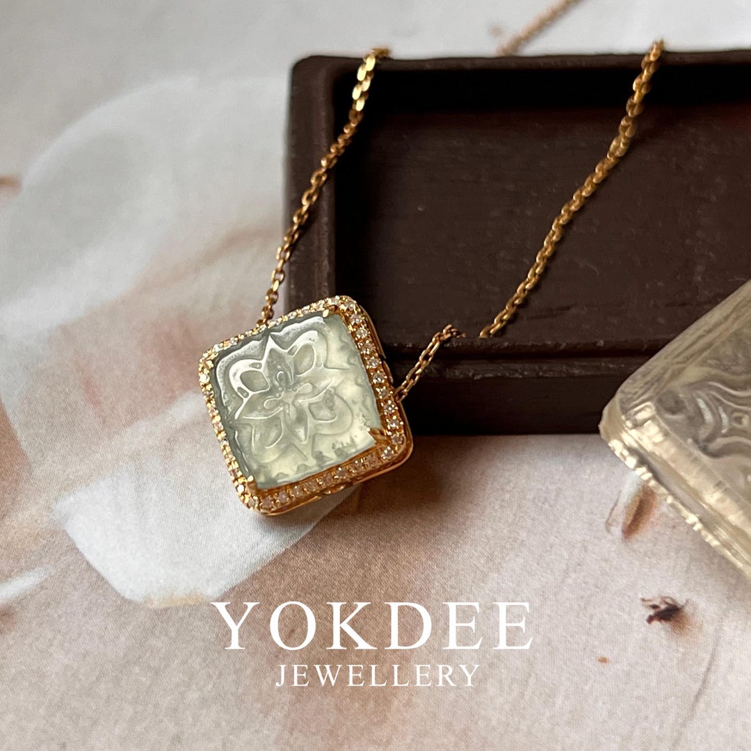 Icy A-grade Light Blue Jadeite Peranakan Tile Square (blessing) Pendant ...