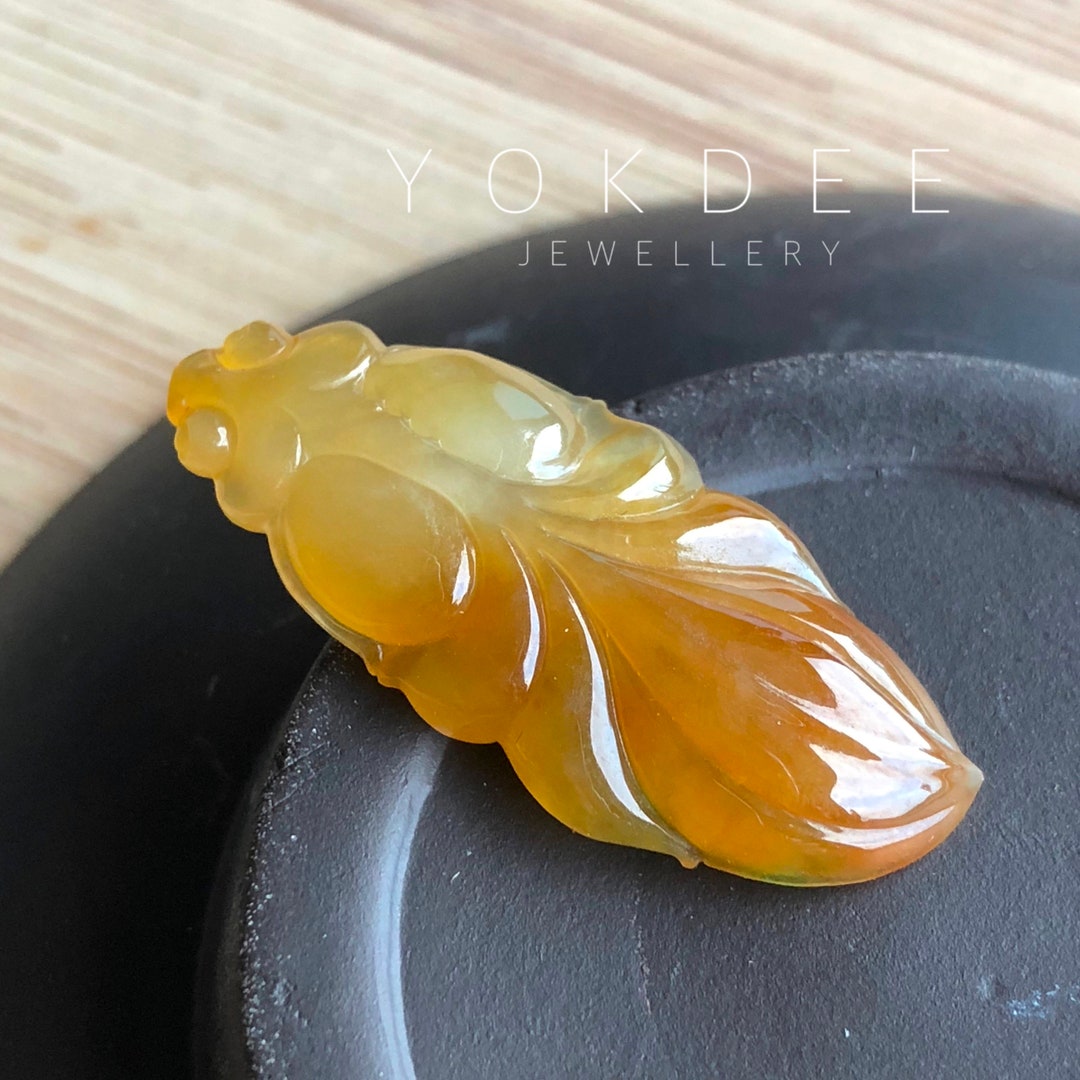 Icy A-grade Natural Golden Jadeite Goldfish Pendant No.170390, Yellow ...