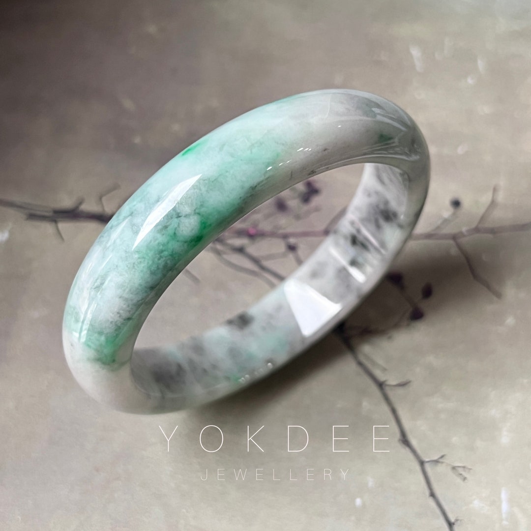 58mm A-grade Natural Grey Green Jadeite Modern Round Bangle No.151627 ...