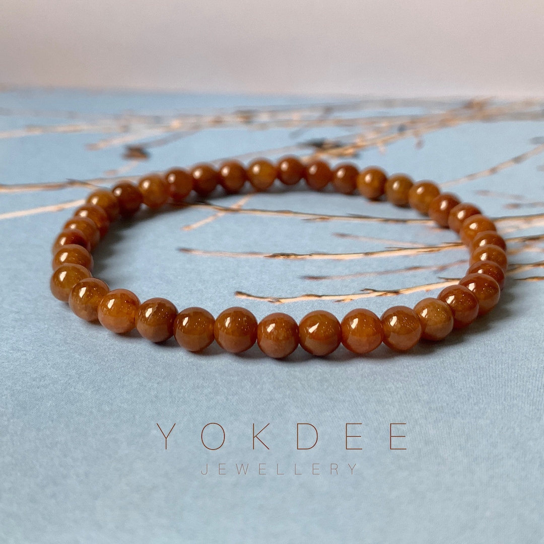 5.4mm A-grade Natural Reddish Brown Jadeite Beaded Bracelet No.190387 ...