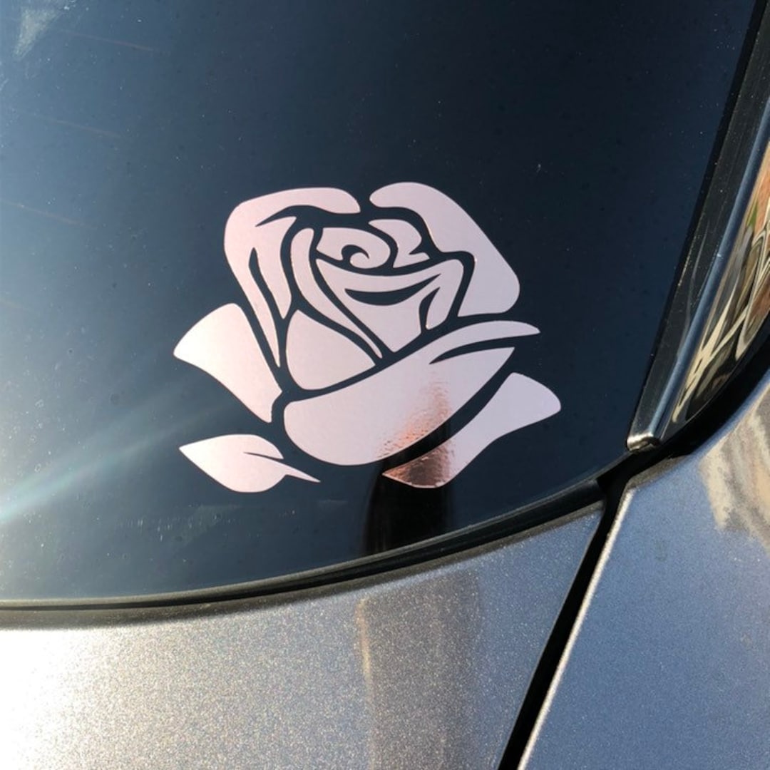 Rose - Rose Gold Chrome Flower Decal for Car Window, Laptop, Glass ...
