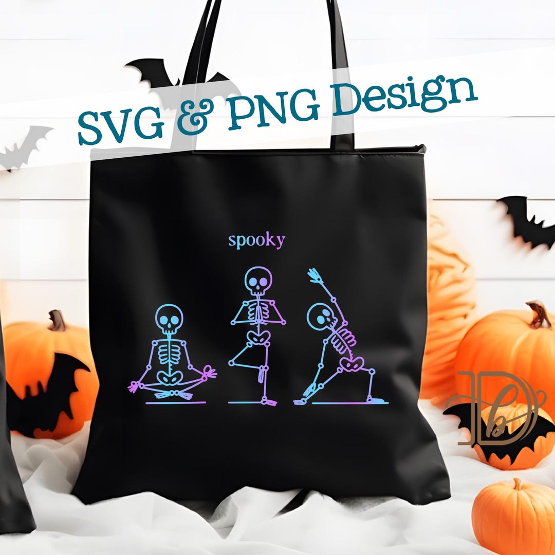 Spooky Yoga Skeleton SVG + PNG, Holographic Spooky Season Design ...