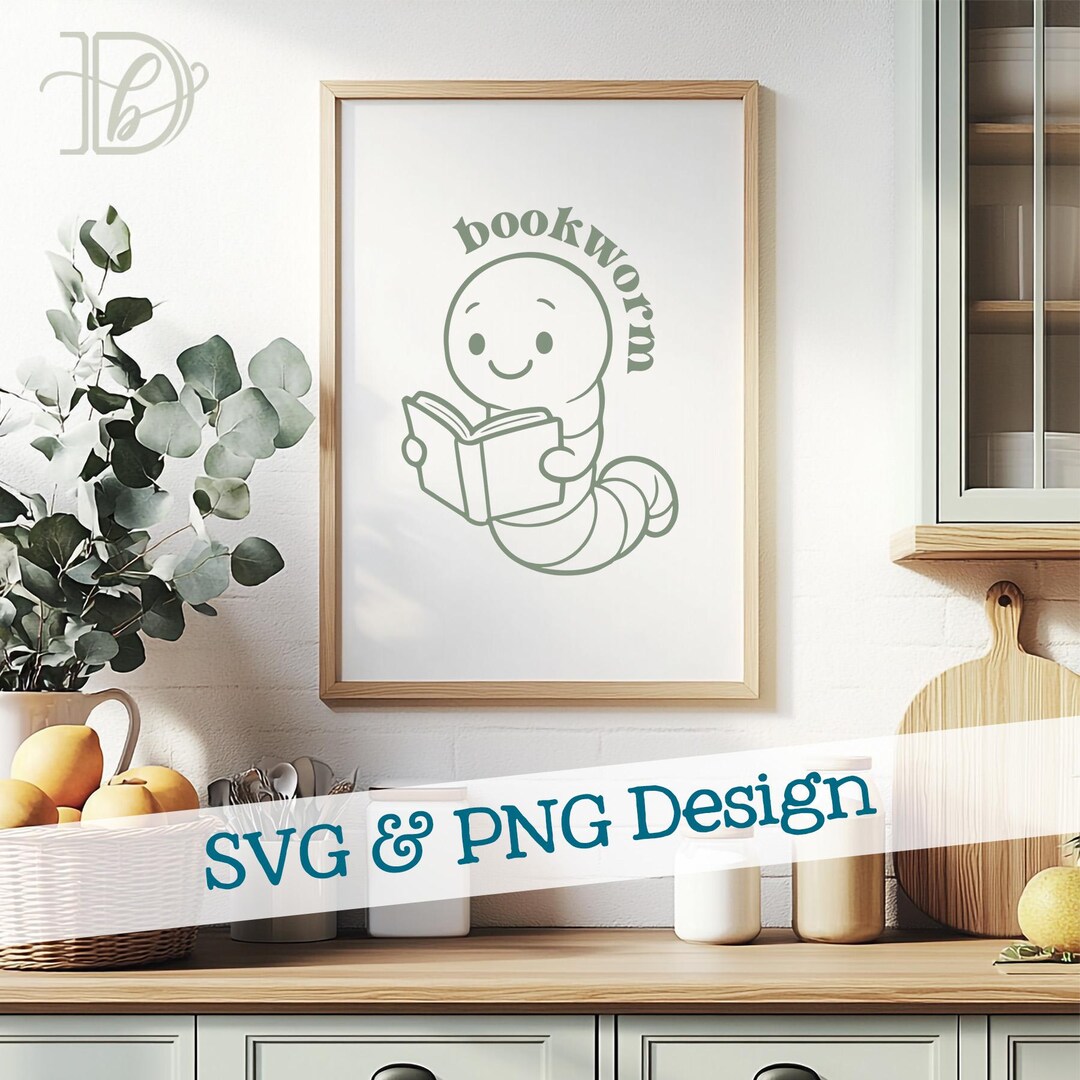 Bookworm Line Art SVG + PNG, Book Lover Pink Cartoon Worm Design ...