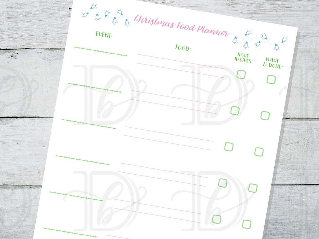 Christmas Food Planner, Pink & Blue, Holiday Organization, Recipe ...