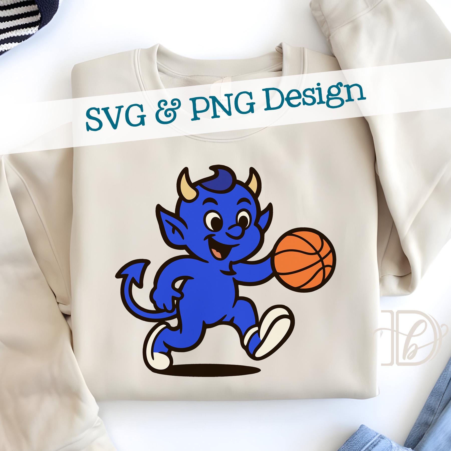 Basketball Cartoon Blue Devil Mascot SVG + PNG, Blue Devils Basketball ...