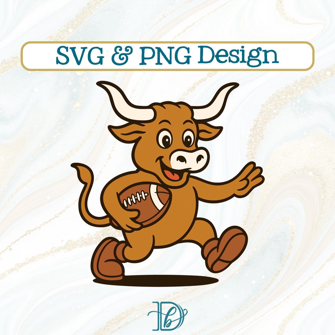 Football Cartoon Longhorn Mascot SVG + PNG, Kids Texas Football Team ...