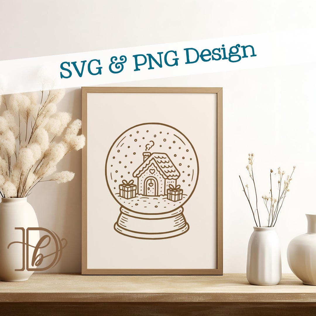 Snow Globe Gingerbread House SVG + PNG, Hand Drawn Doodle Style ...