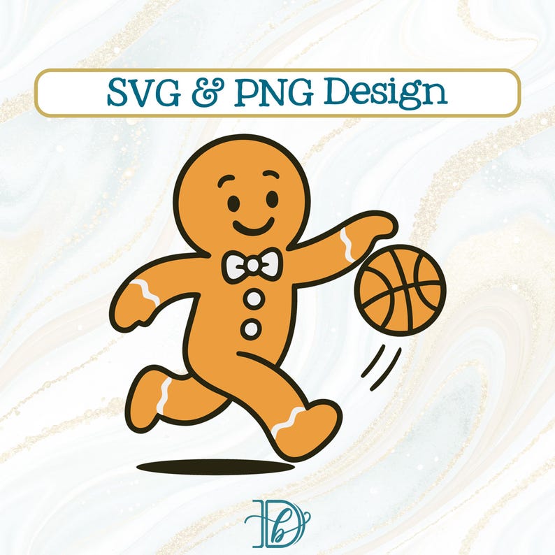 Gingerbread Man Playing Basketball SVG + PNG, Christmas Basketball Team ...