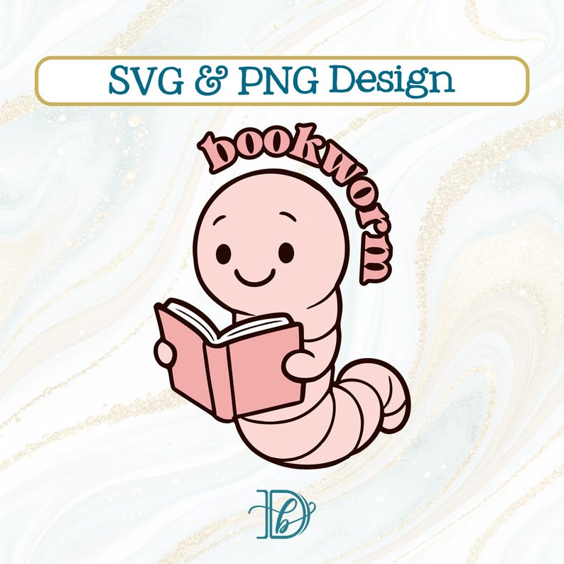 Bookworm Clipart SVG + PNG, Book Lover Pink Cartoon Worm Design ...
