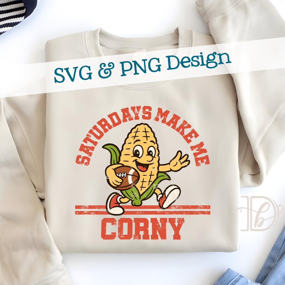 Saturdays Make Me Corny SVG + PNG, Cartoon Corn Mascot Football Team ...