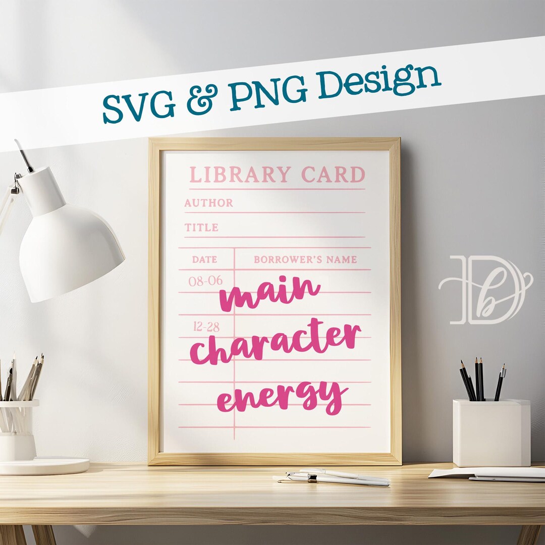 Main Character Energy Library Card SVG + PNG, Vintage Book Typewriter ...