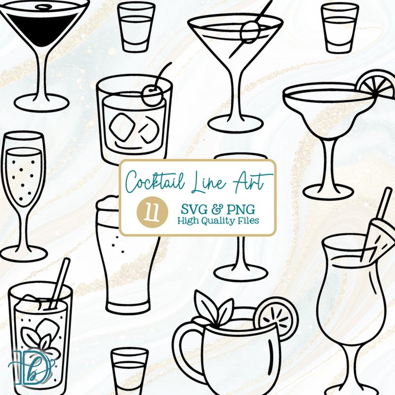 Cocktail Line Art - Etsy