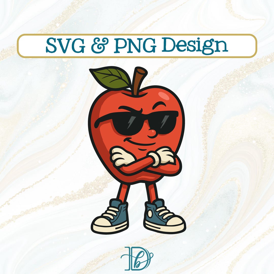 Cartoon Apple SVG + PNG, Heat Transfer Cut File Design, Handmade ...