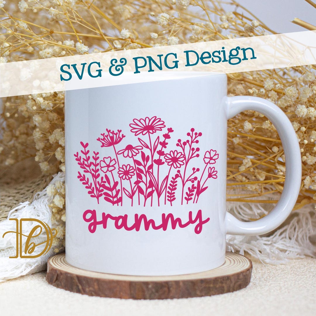 Floral Grammy SVG + PNG, Wildflower Heat Transfer Handwritten Script ...