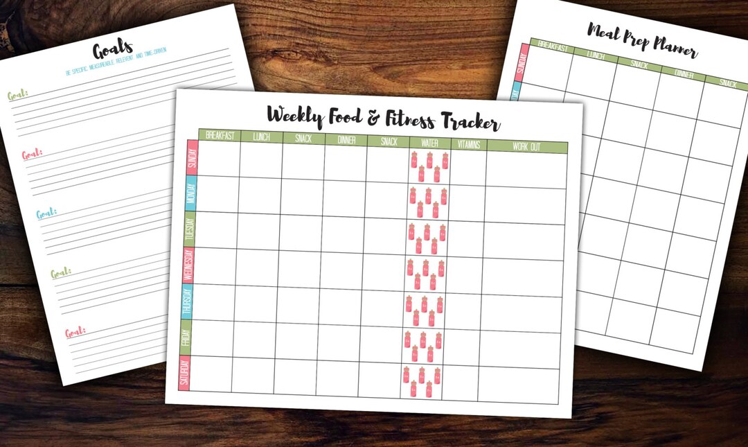Weekly Food Fitness Journal, Goals Sheet, Meal Prep Planner, Water ...