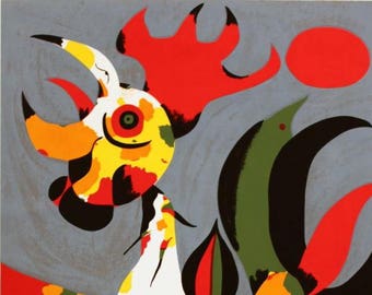 Joan Miro Original Lithograph figure on a Blue Background - Etsy