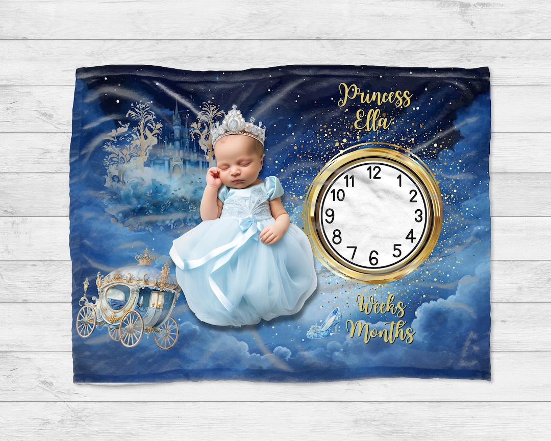 Personalized Princess Cinderella Baby Milestone Blanket: Month Tracker ...