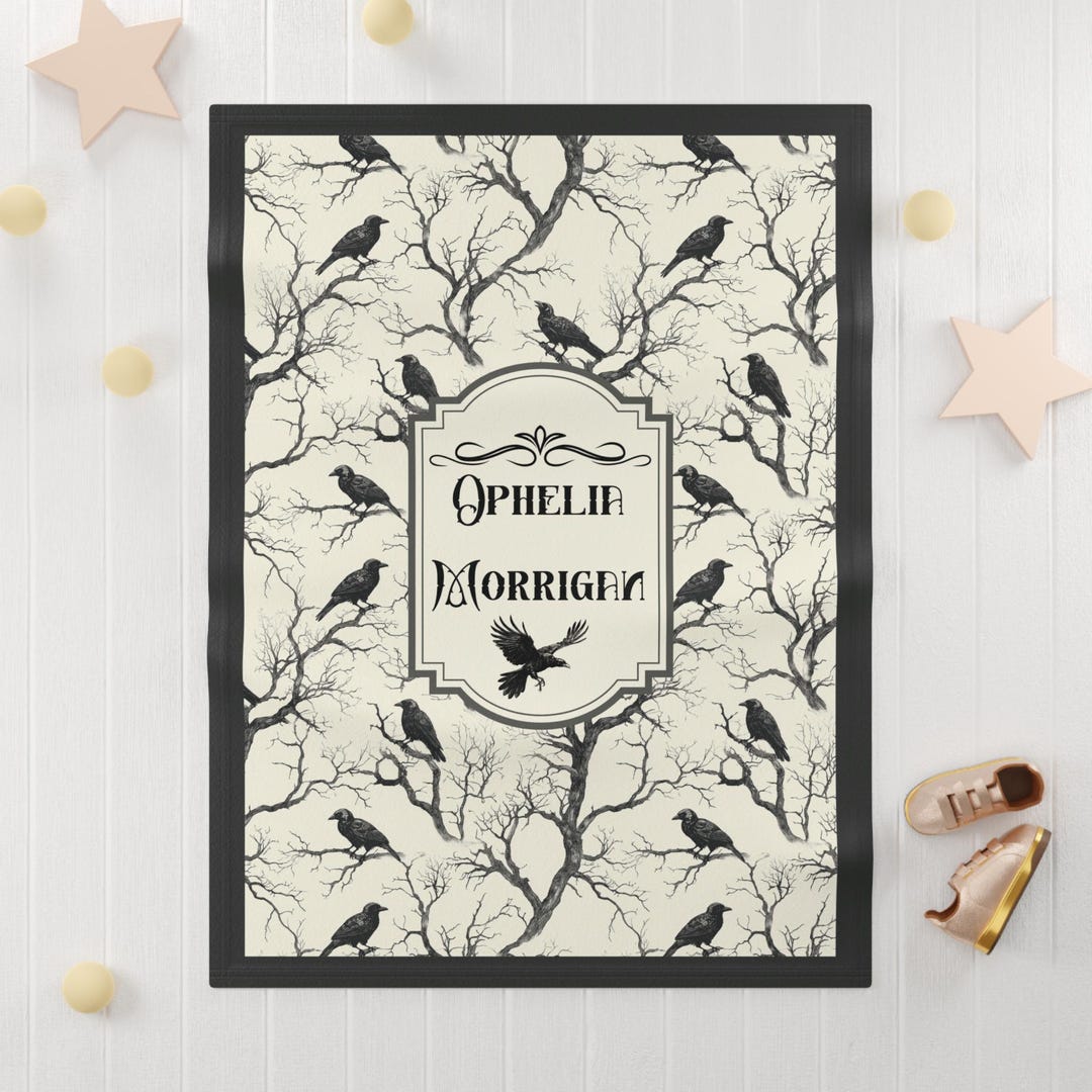 Personalized Gothic Raven Baby Blanket Black and Cream Halloween ...