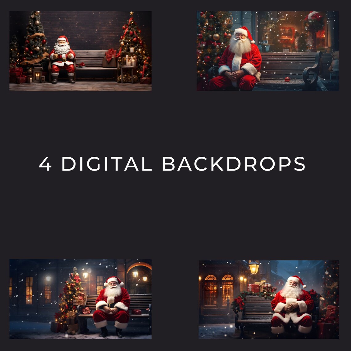 Santa Claus on Bench Digital Photography Backdrops, Christmas Bundle ...