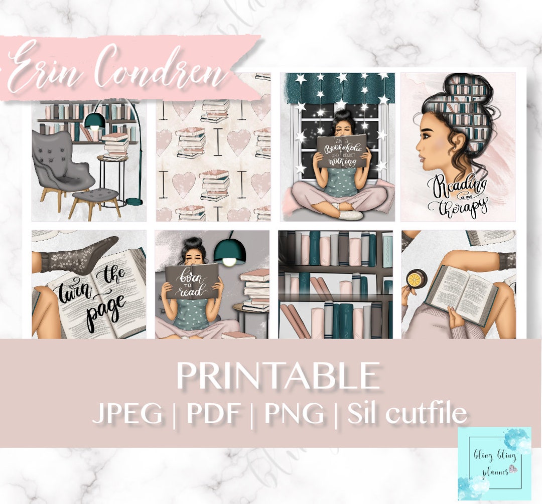 PRINTABLE PLANNER Sticker KIT, Bookworm Printable Planner Stickers ...