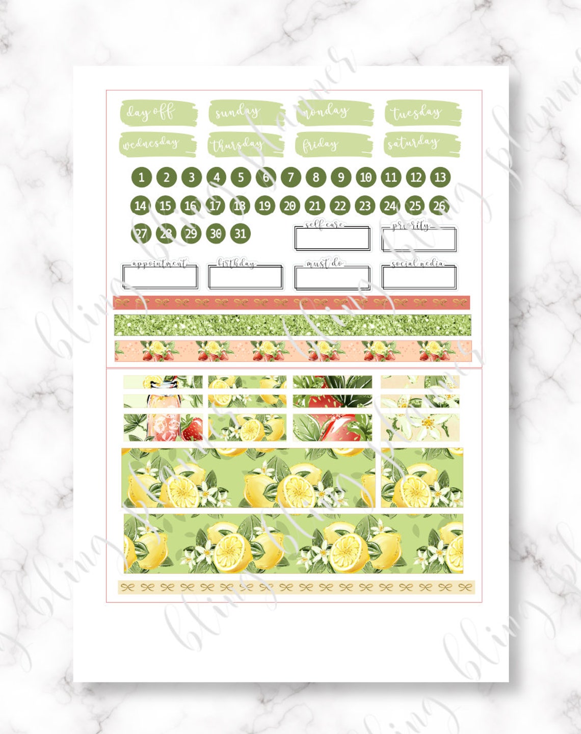 STRAWBERRY PRINTABLE PLANNER Stickers Lemon Printable Sticker - Etsy