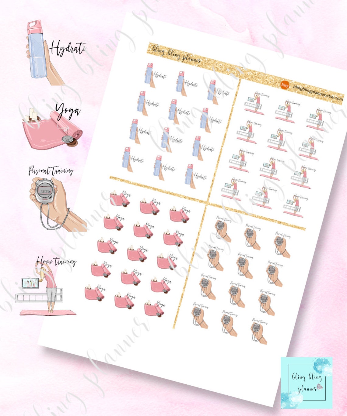 FITNESS Printable PLANNER STICKERS Yoga Planner Stickers - Etsy