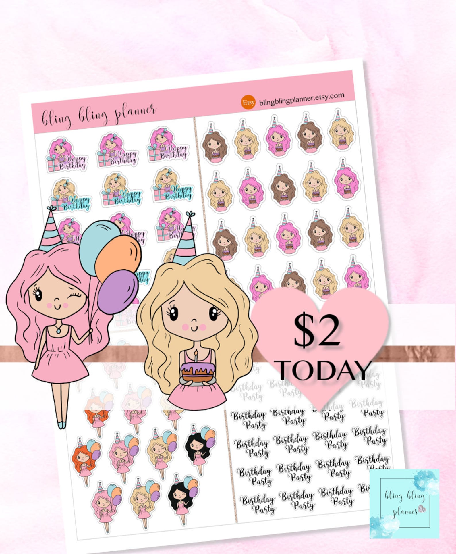 BIRTHDAY GIRL Printable Stickers Printable Planner Deco - Etsy