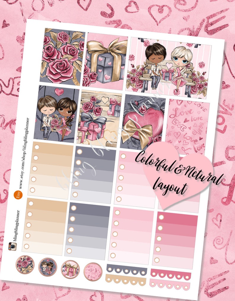 VALENTINES DAY PRINTABLE Planner Stickers Cute Couple Planner - Etsy
