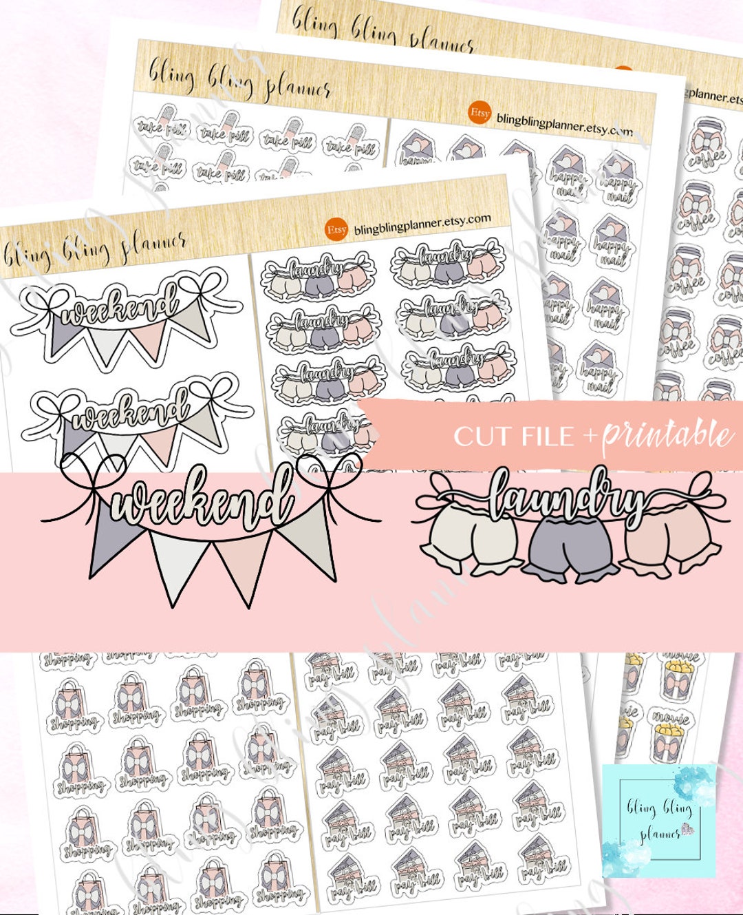 CUTE DAILY PLANNER Stickers, Printable Functional Stickers, Printable ...