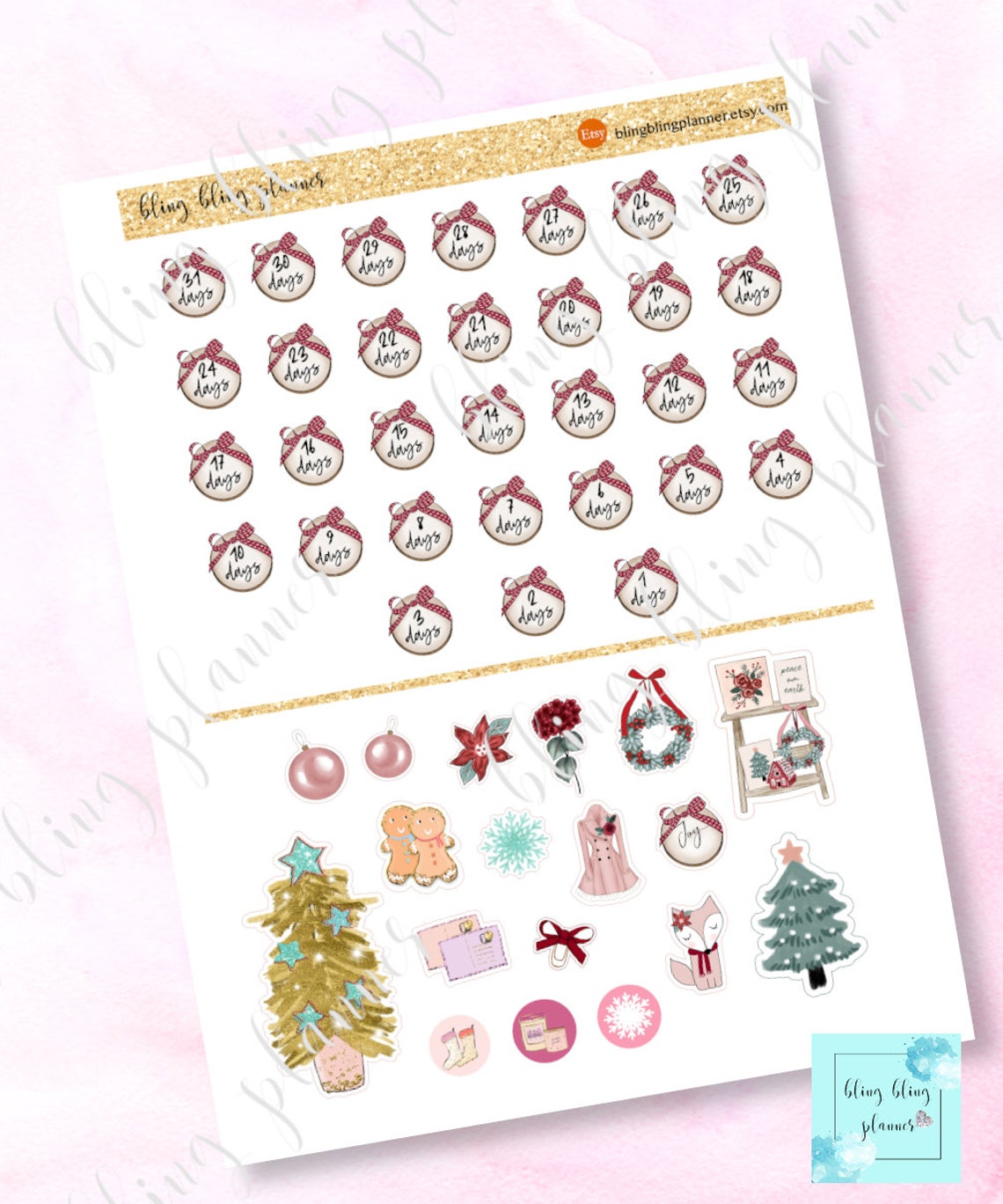CHRISTMAS COUNTDOWN Printable Stickers, Christmas Countdown Stickers ...