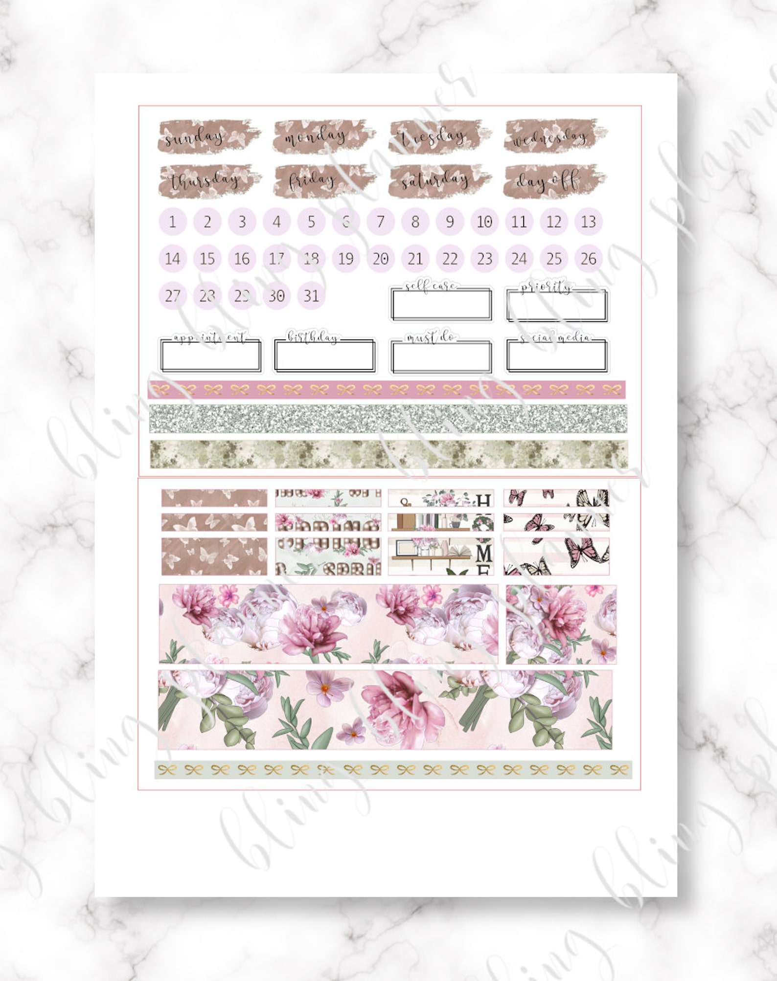 SPRING PRINTABLE PLANNER Stickers Floral Printable Stickers - Etsy