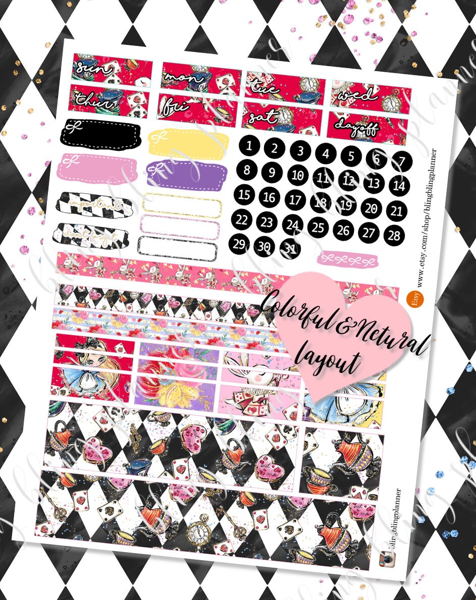 ALICE in WONDERLAND PRINTABLE Stickers, Erin Condren Printable Planner ...